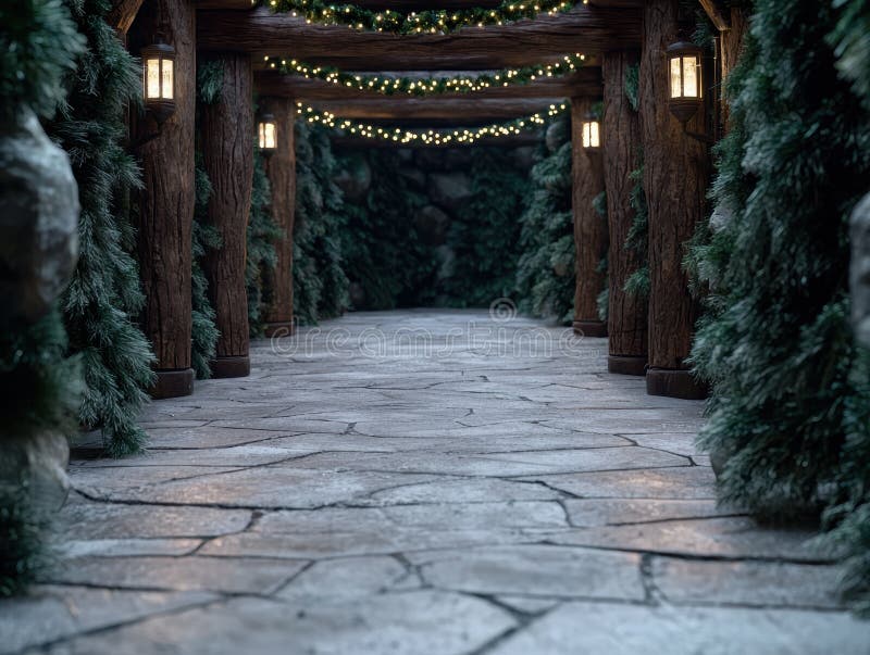 Enchanting Winter Wonderland with Snow Covered Hills, Red Berries, and White Rabbit Under a ...