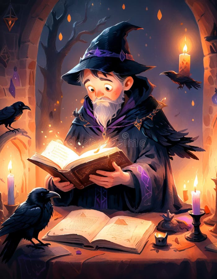 Enchanting Young Wizard Reading by Candlelight in a Magical Setting ...
