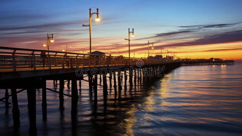 Enchantingly Beautiful Beach Pier at Sunset. Generative AI Stock ...
