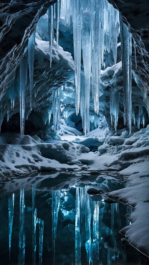 Frozen Cavern, with View of Stars and Planets Visible through the Ice ...