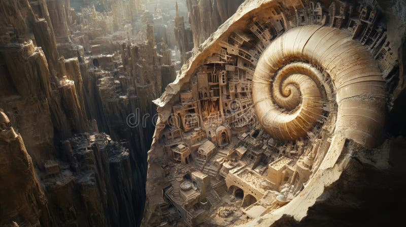Enclosed City within a Spiral Shell-inspired Structure Stock Photo ...