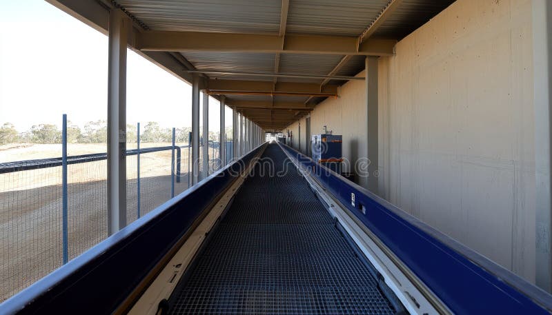 Industrial Conveyor Belt System Under Covered Structure Stock Image ...