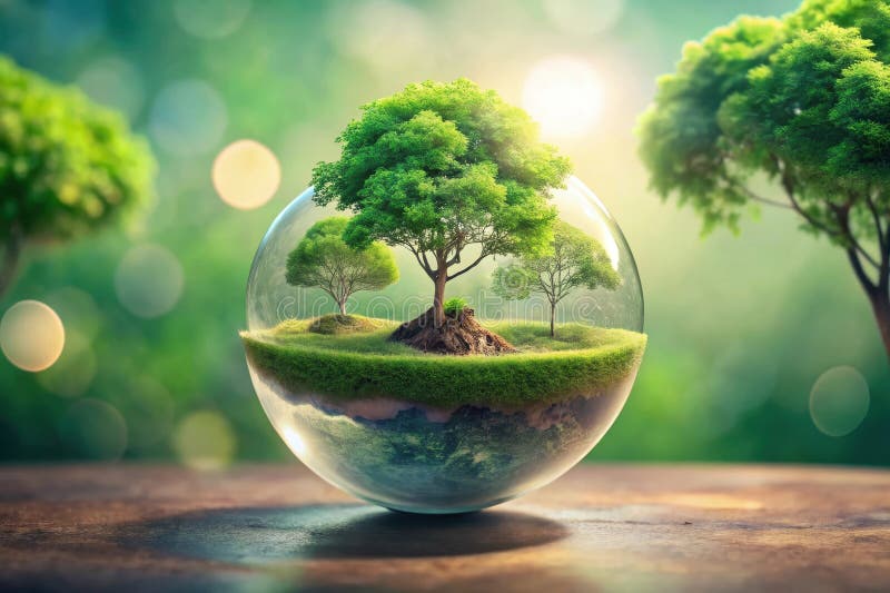 Enclosed Ecosystem Miniature World Inside a Glass Sphere Showing Lush ...