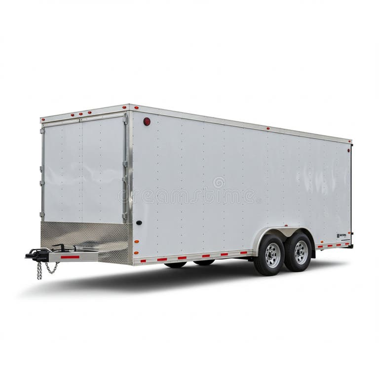 Enclosed Trailer with a Rectangular Shape and Metallic White Exterior ...