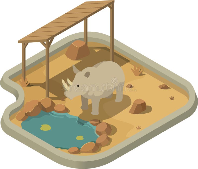 Isometric Rhino Enclosure in Zoo Stock Illustration - Illustration of ...