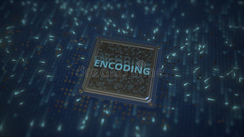 ENCODING Text on a Computer Processor 3d Rendering Stock Illustration ...