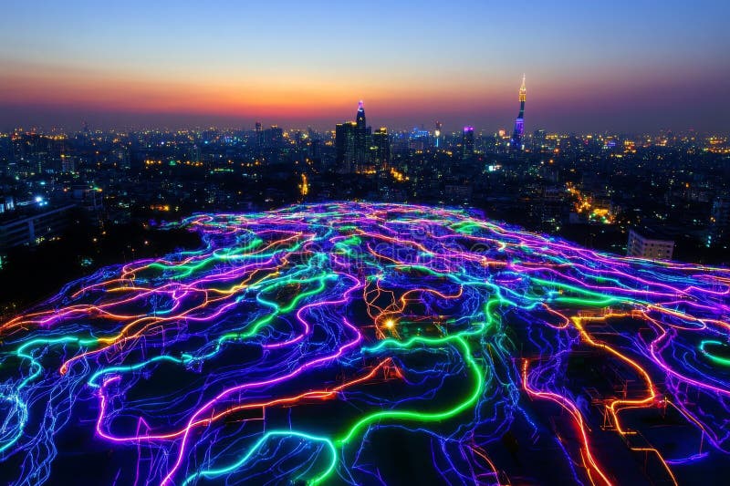 Encompassing the City, a Smart City is Highlighted by a Speed Line with ...