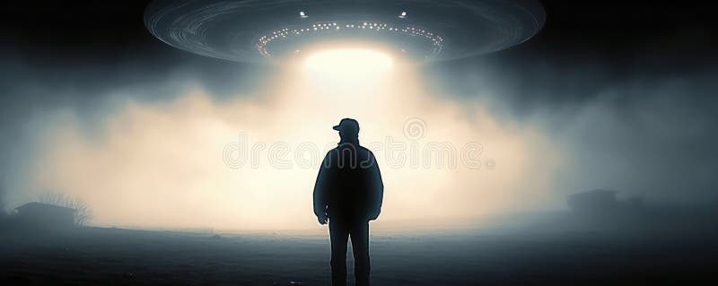 Encounter with Extraterrestrial: Silhouette of a Man Standing in Awe in ...