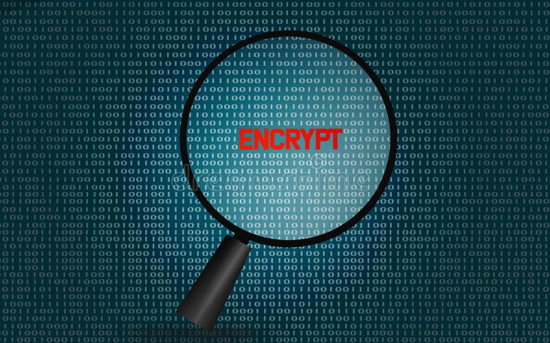 Encrypt on Digital Screen with Magnifying Glass Stock Illustration ...
