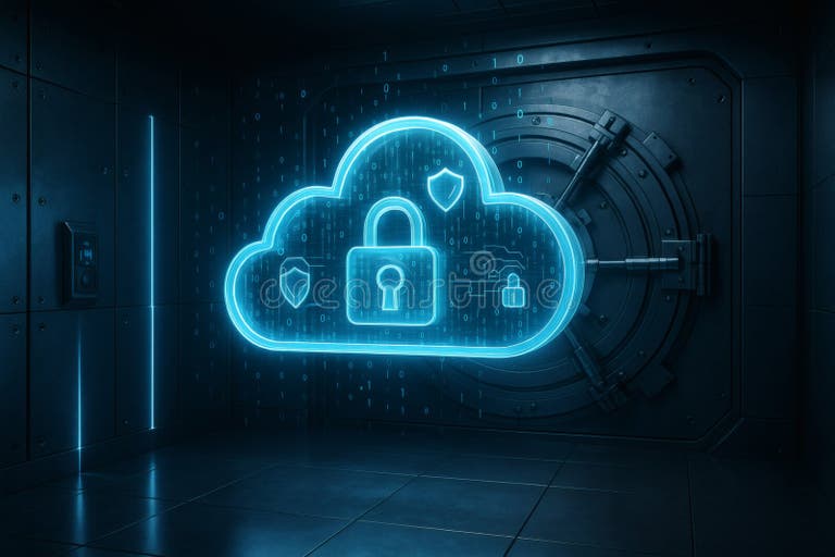 Encrypted Cloud Vault Inside Futuristic Secure Data Facility Stock ...