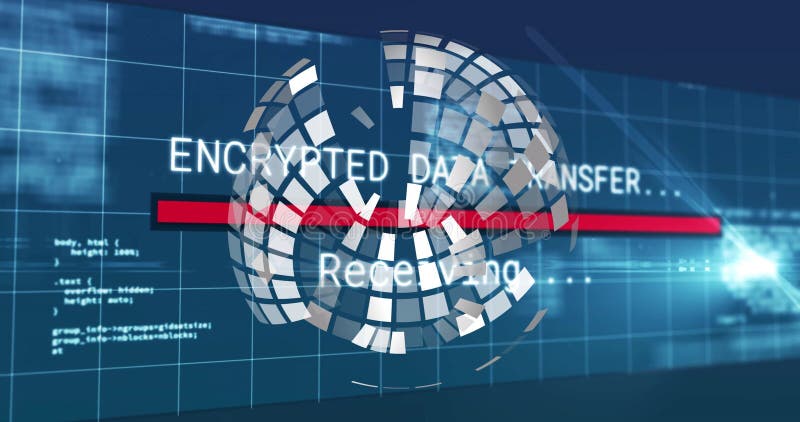 Encrypted Data Transfer Image Over Rotating Globe and Digital Grid ...