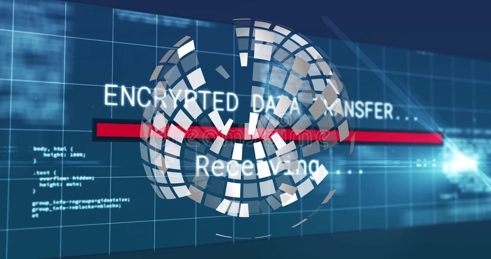 Encrypted Data Transfer Image Over Rotating Globe and Digital Grid ...