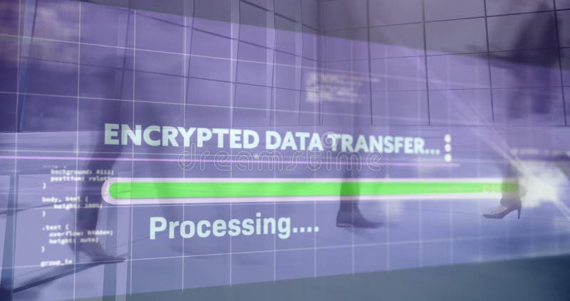 Encrypted Data Transfer and Processing Animation Over People Walking in ...