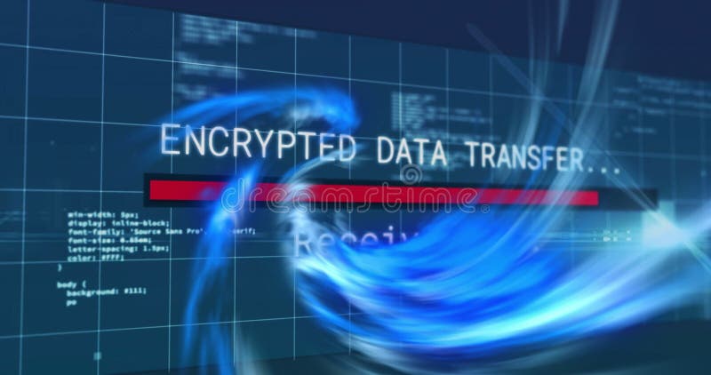 Encrypted Data Transfer Text Image Over Digital Code and Blue Swirling ...