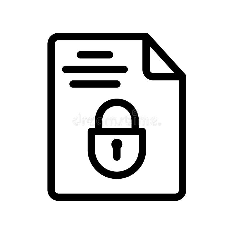 Encrypted Document with Lock Secure Single Isolated Icon with Outline ...