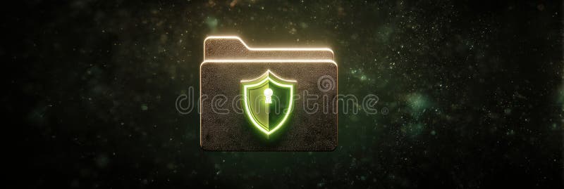 Encrypted Folder Icon Glowing with a Shield Symbol in Dark Cyberspace ...