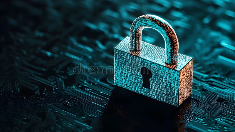 Encrypted Security Padlock Symbol Illuminated on Modern Circuit Board ...