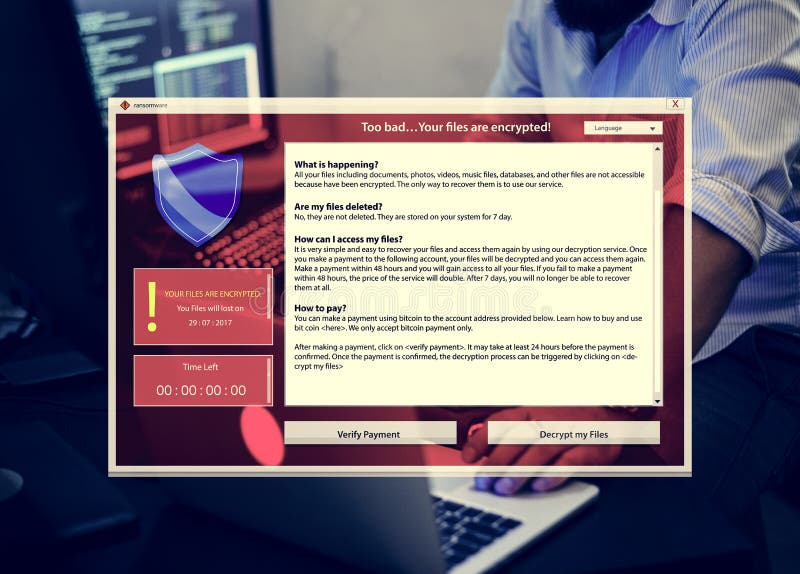 Encrypted Warning Pop Up on Computer Screen Cyber Attack Stock Image ...