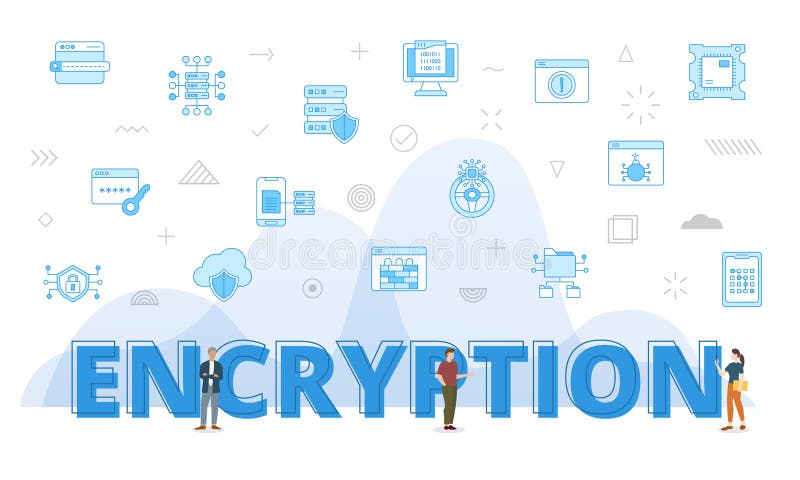 Encryption Concept with Big Words and People Surrounded by Related Icon ...