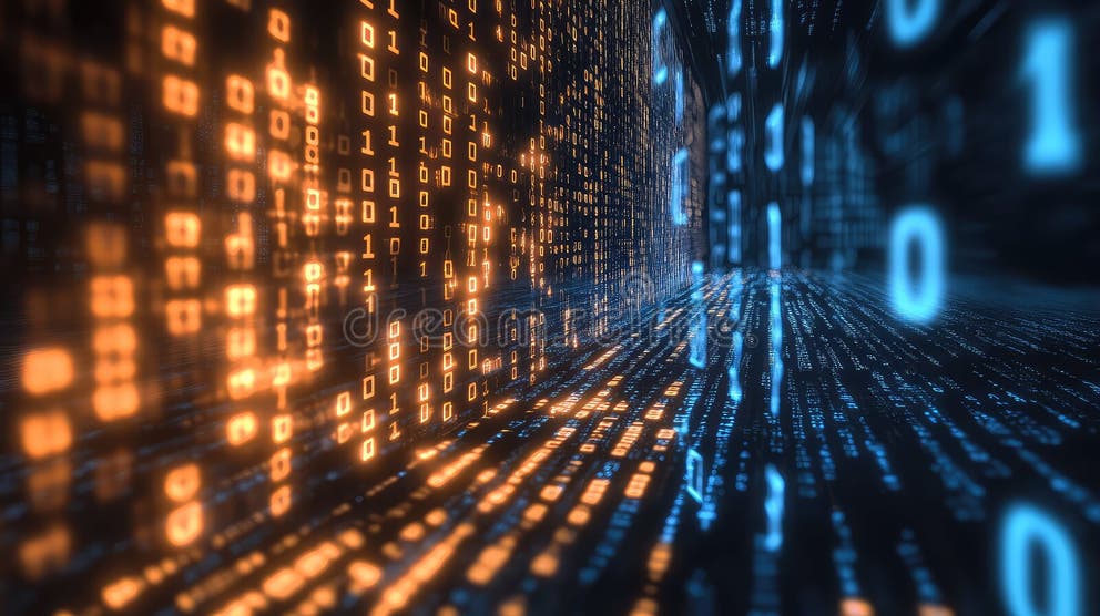 Encryption Illuminating Binary Code Stock Illustration - Illustration ...