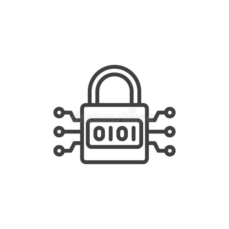 Encryption lock line icon stock illustration. Illustration of binary ...