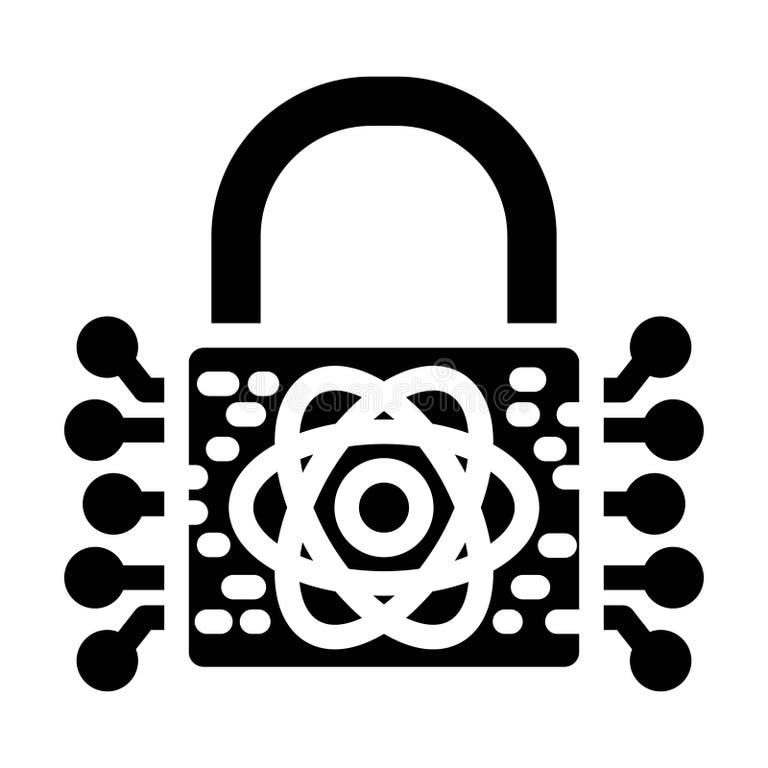 Encryption Lock Quantum Computer Glyph Icon Vector Illustration Stock ...