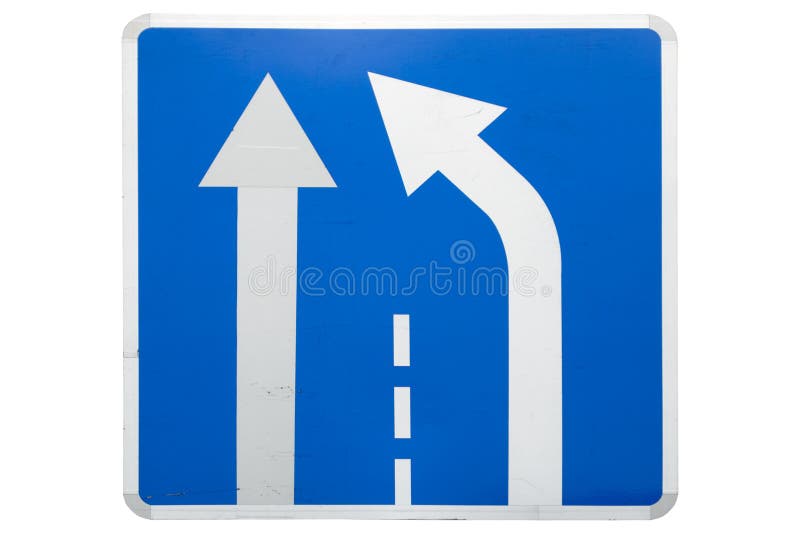 `End of Additional Lane` Square Blue Road Sign Isolated on White Stock ...