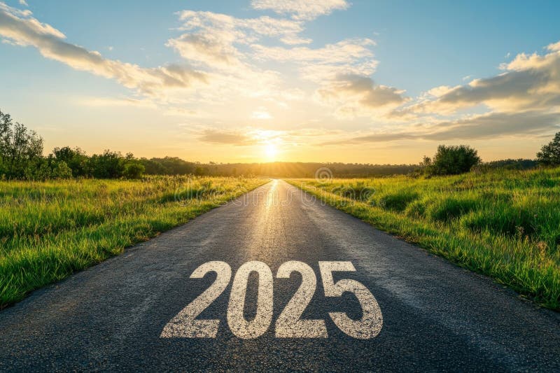 The End of an Empty Road Path and the Start of a New Year in 2025. New ...