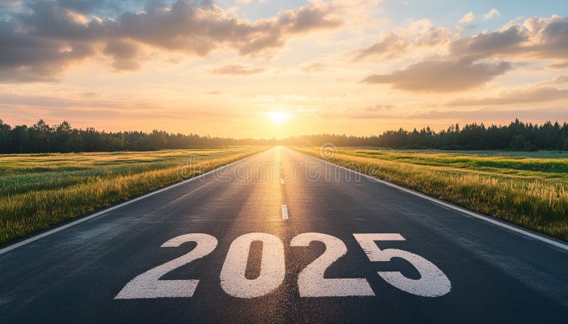 The End of an Empty Road Path and the Start of a New Year in 2025. New ...