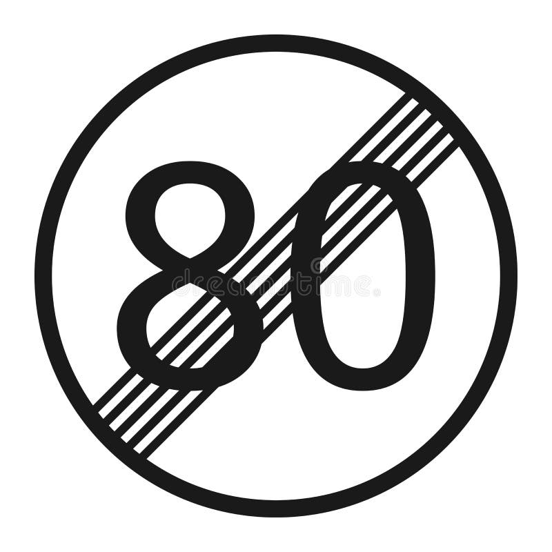 End Maximum Speed Limit 80 Sign Line Icon Stock Vector - Illustration ...