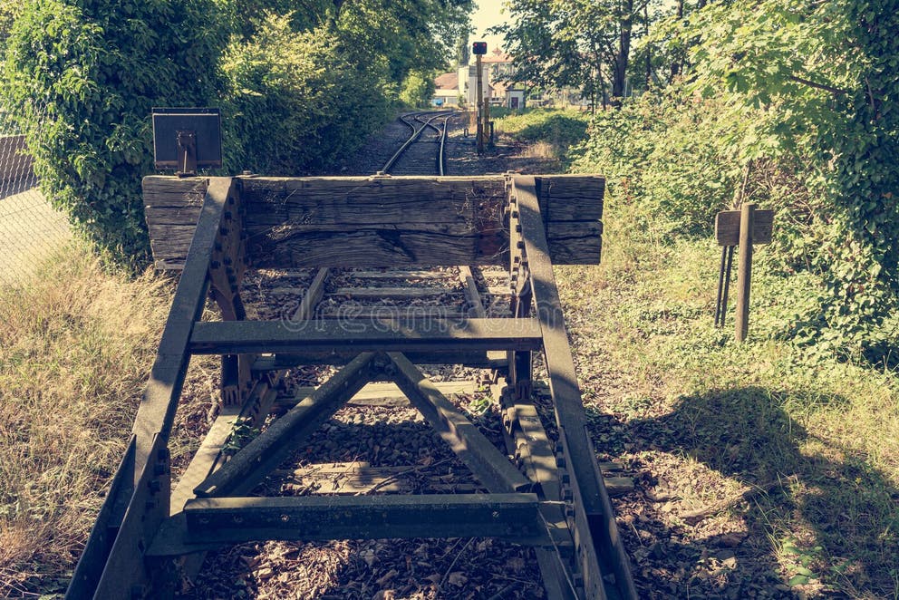 End of Rail Tracks - Old Railroad Dead-end. Stock Photo - Image of ...
