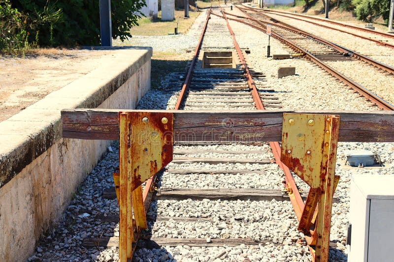 End of railway tracks stock image. Image of wooden, transport - 332257461