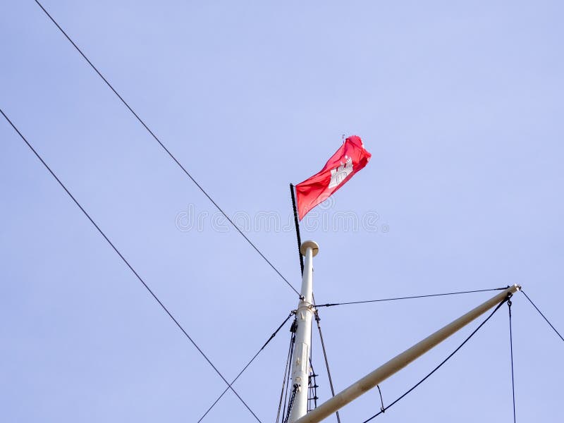 At a End of a Sail Mast the Red Flag of Hamburg Stock Photo - Image of ...