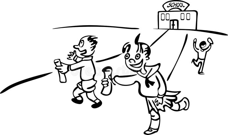 The Laughing Children Ran Out of School Stock Vector - Illustration of ...