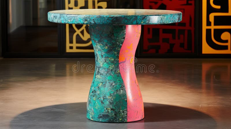 Multi Colored Stone and Brass Table with Abstract Colorist Sculptor ...