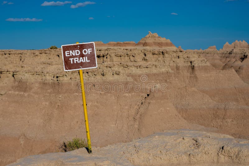 End of Trail Sign on Yellow Post Stock Photo - Image of tourism ...