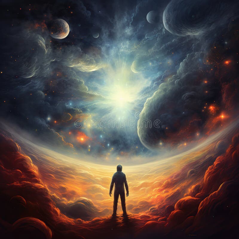 Universe Illustration. Stars, Deep Space with Hands. Violet Fantasy ...