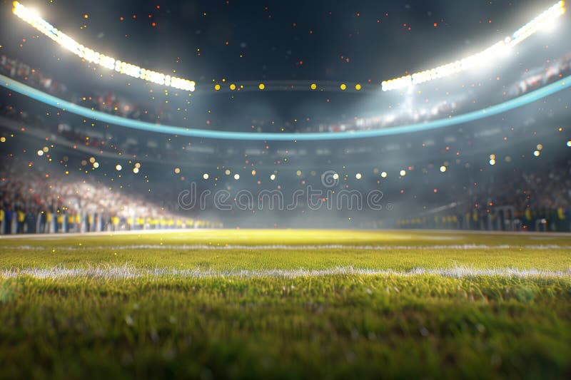 End View of a Grass Field Stadium Arena Under the Lights with a ...