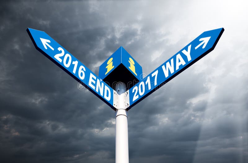 2016 End and 2017 Way Signs Stock Image - Image of light, journey: 80372995
