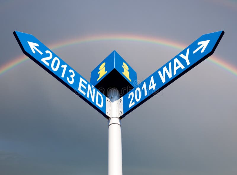 2013 End and 2014 Way Signs Stock Image - Image of blue, rainbow: 35117387