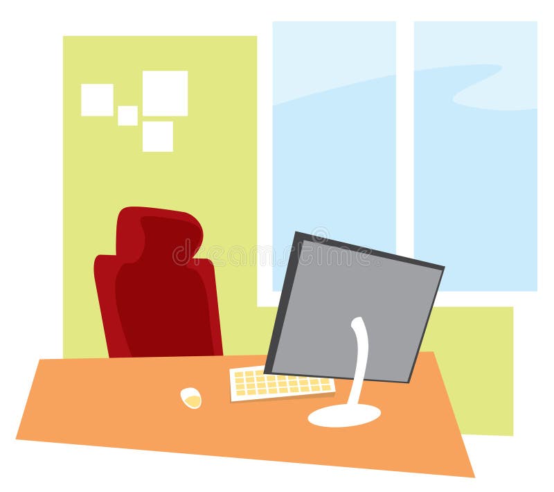 End of Working Day. an Empty Chair, a Clean Table and a Computer that ...