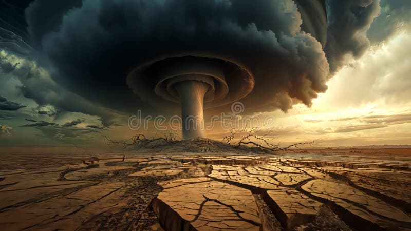 The End of the World with a Massive Tornado Over Cracked Desert ...