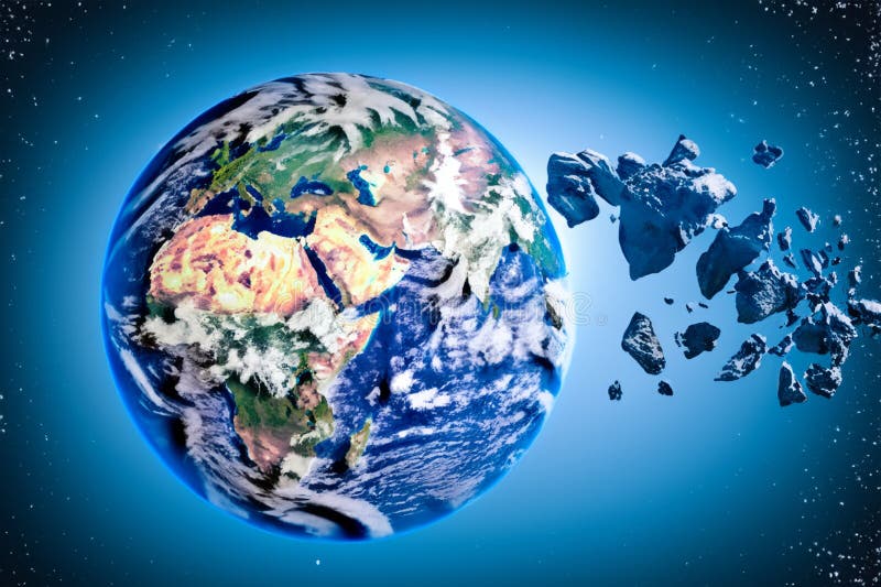 End of the World. Meteor Colliding with the Planet Earth Stock ...