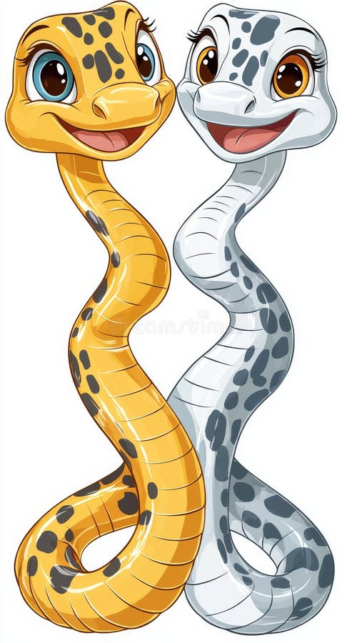 Endearing Cartoon Snake Characters Presented in Both Colored and ...