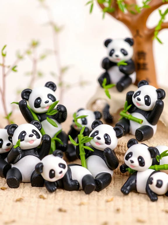 An Endearing Collection of Panda Figures Interacting with Each Other ...