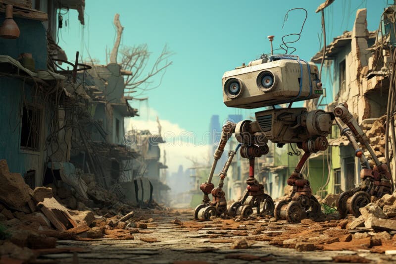 Endearing Cute Robot Walking. Generate Ai Stock Illustration ...