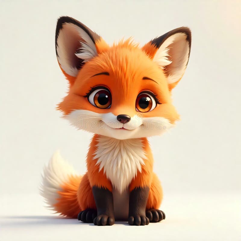 Adorable Cartoon Fox Cub Cute Orange Furry Animal Illustration Digital ...