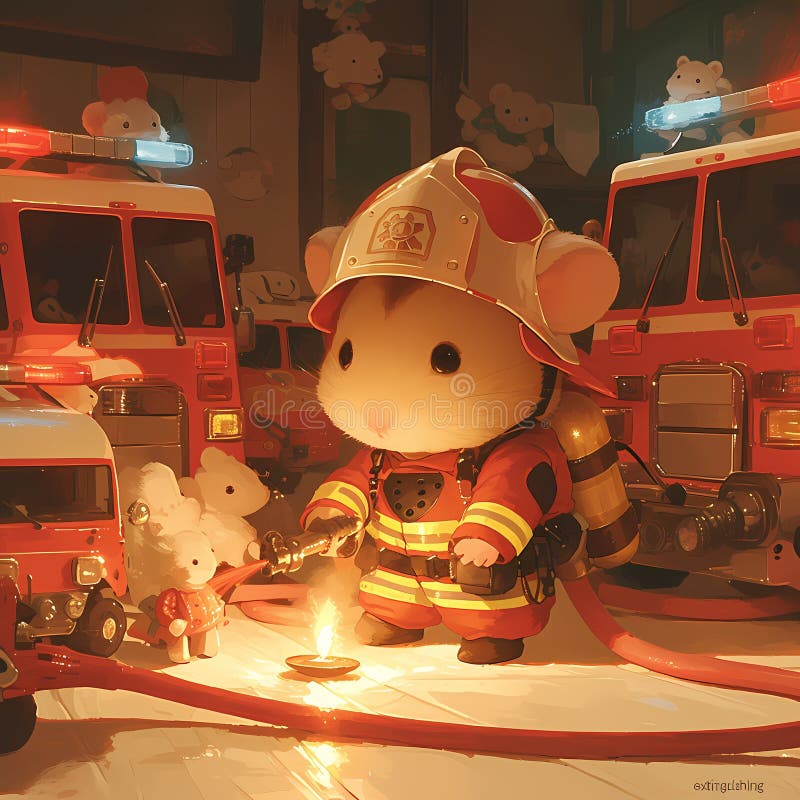 Furry Hero: Hamster Firefighter in Action Stock Illustration ...