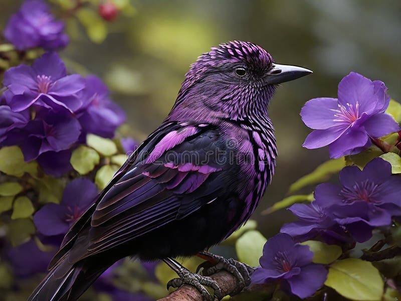 Endemic Bird with a Combination of Purple and Black Stock Illustration ...