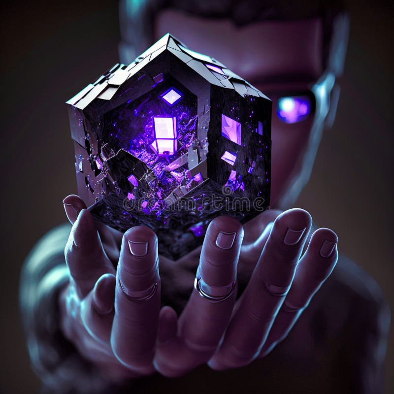Enderman Holds a Cube with an Edge Crystal, Generative AI Stock ...